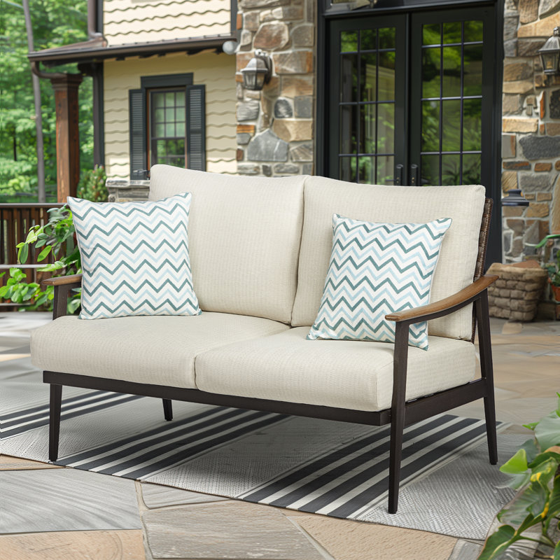Westfield Outdoors Metal Outdoor Indoor Person Seating Sofa Patio Loveseat With Wicker Backrest Cushions Reviews Wayfair